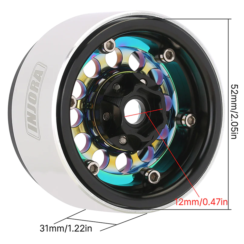 Jantes Beadlock super lourdes laiton/aluminium rainbow 1.9 INJORA (x4 ...