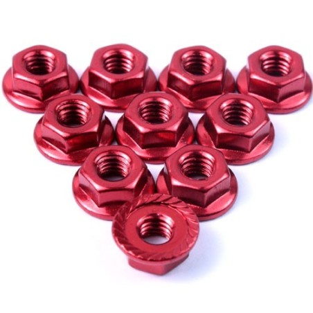 Ecrou cranté 4mm aluminium Rouge Yeah Racing (10) - - FANATIC RC